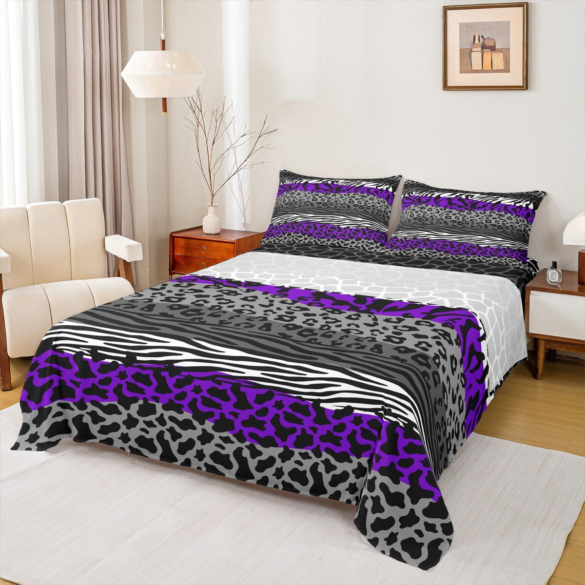 Castle Fairy Animal Cheetah Zebra Print 4pcs Bed Sheets for Female Men ...