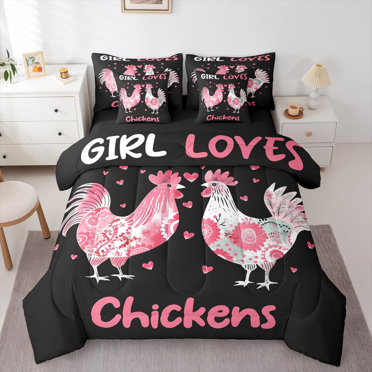 Castle Fairy Animal Chickens 7 Pieces Bedding Comforter Set for Teens ...
