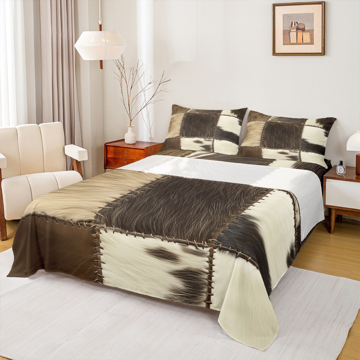 Castle Fairy Animal Cow Print 4 Pieces Queen Sheet Sets for Female Men ...