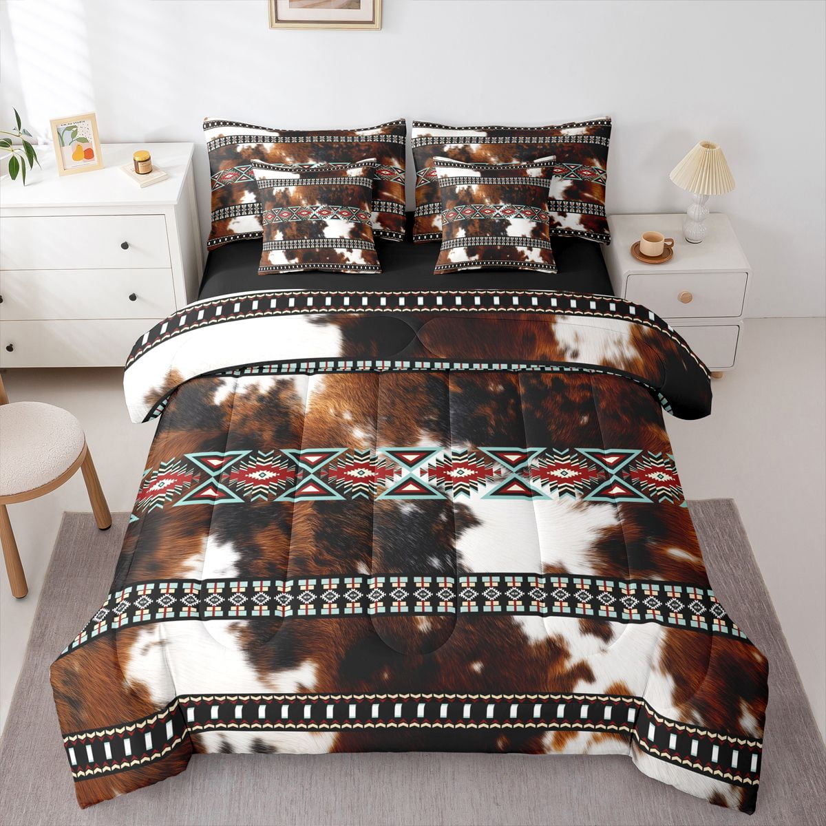 Castle Fairy Animal Cow Print Bedding Comforter Set,Western Boho Aztec ...