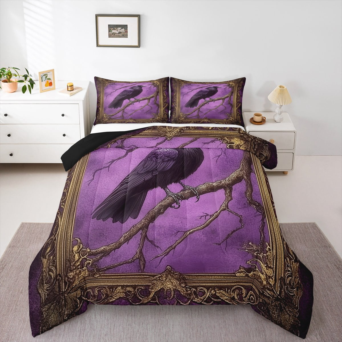 Castle Fairy Animal Crow Queen Comforter Set Adults,Luxury Damask ...