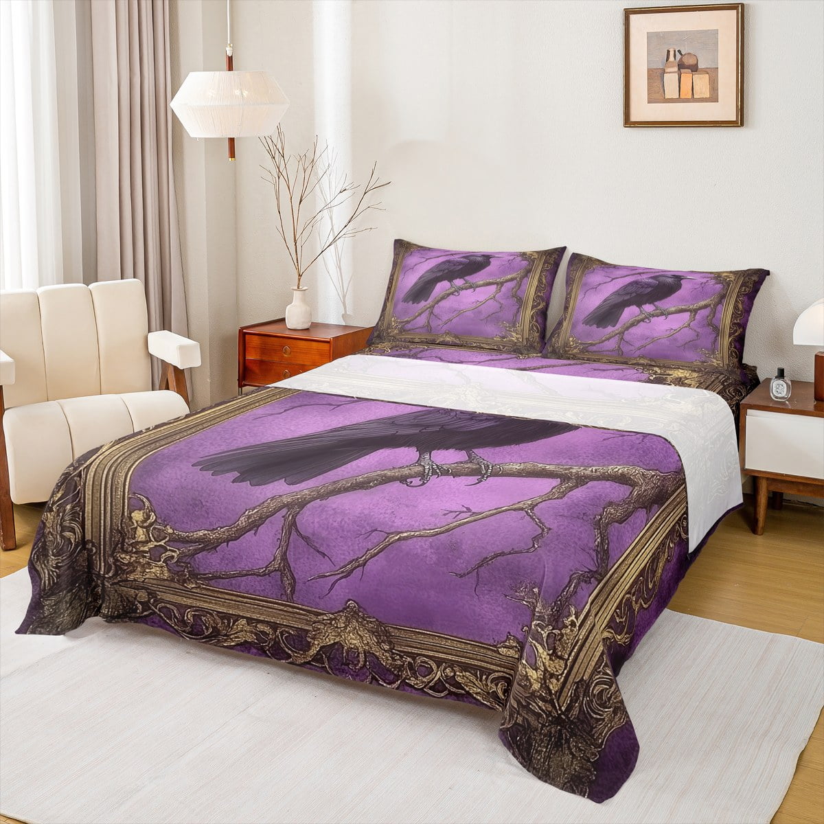 Castle Fairy Animal Crow Queen Sheet Sets for Teens Adults,Vintage ...