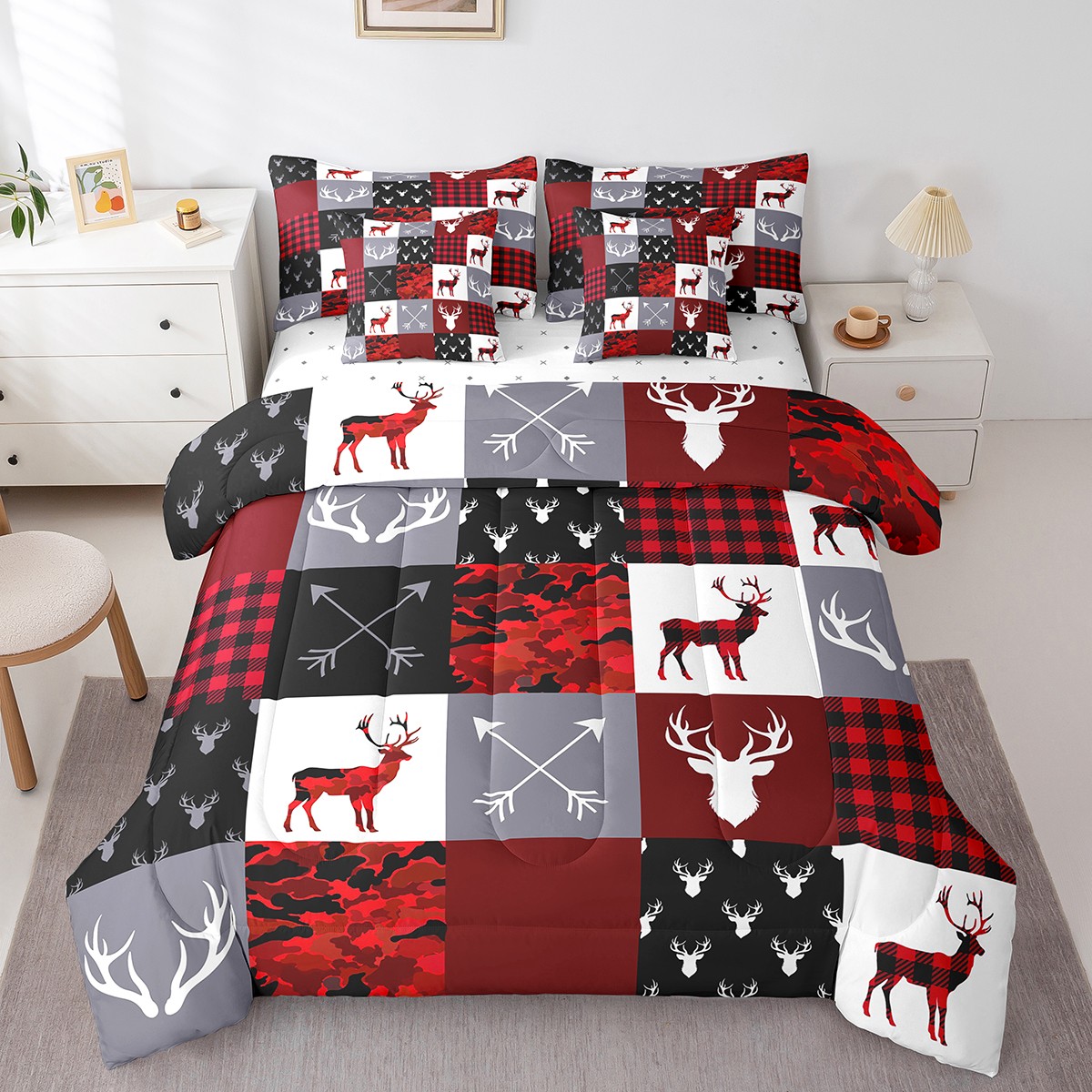 Castle Fairy Animal Deer 7-Piece Twin Bedding Sets,Red Camouflage ...