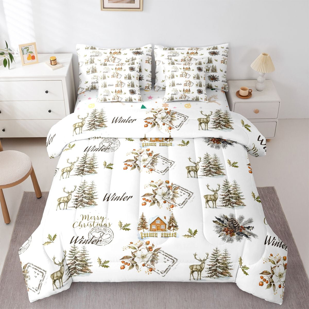 Castle Fairy Animal Deer Bedding Comforter Set 7 Pieces for Preppy ...