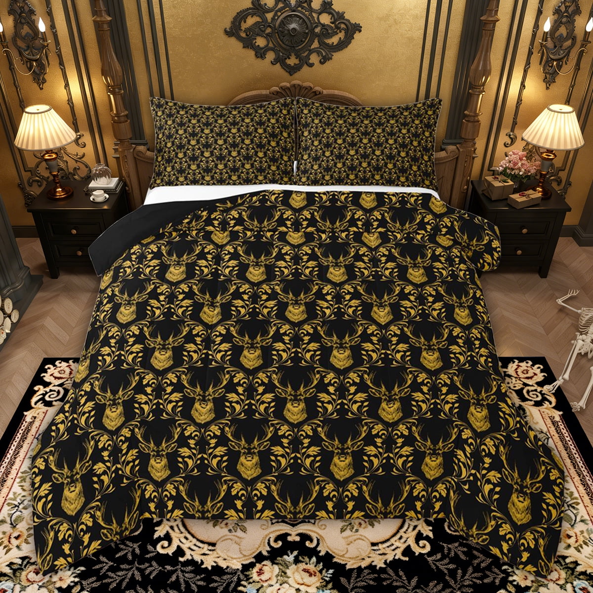 Castle Fairy Animal Deer Queen Comforter Set,Bohemian Damask Bedding ...