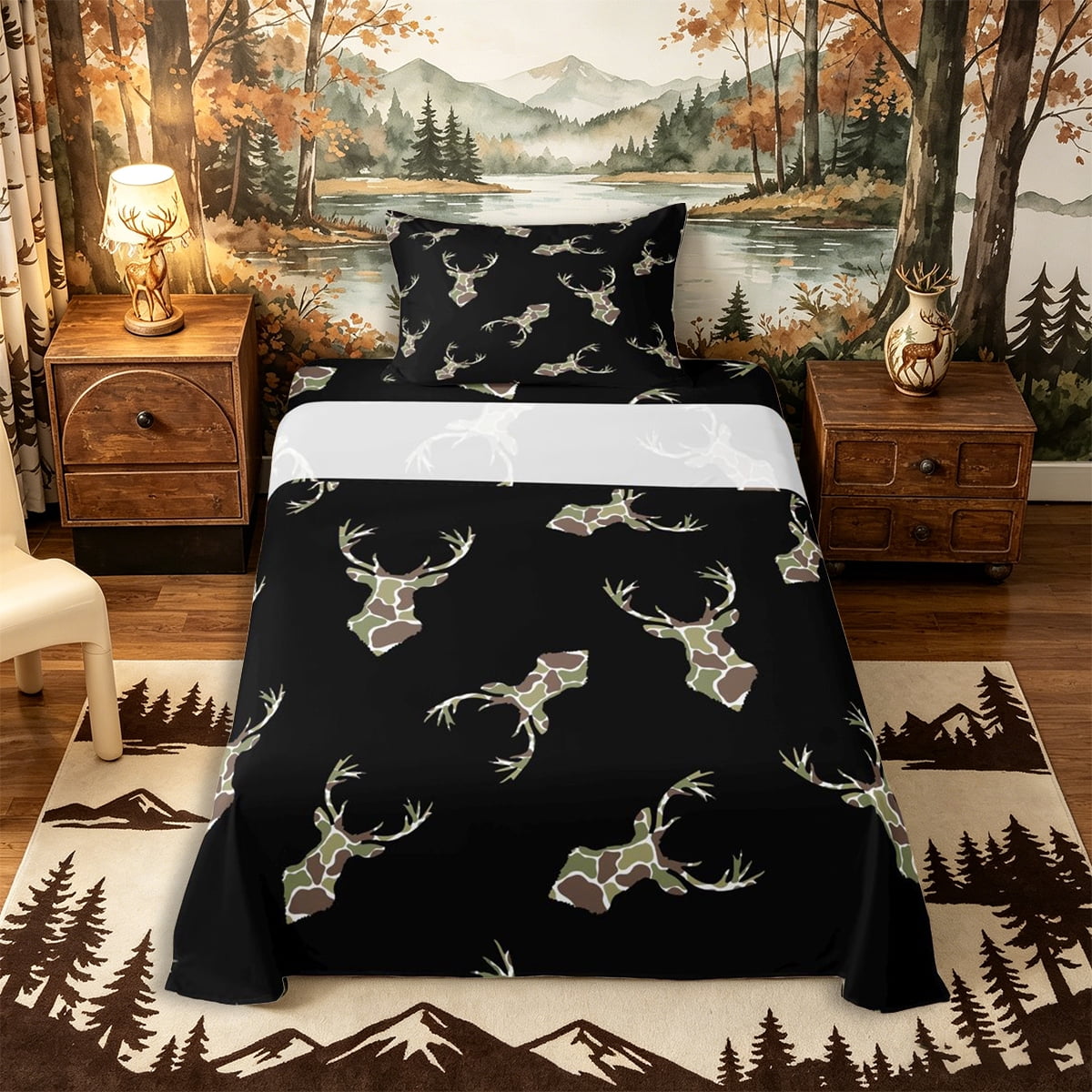 Castle Fairy Animal Deer Twin Sheets 3pcs,Vintage Camo Wildlife Bedding ...