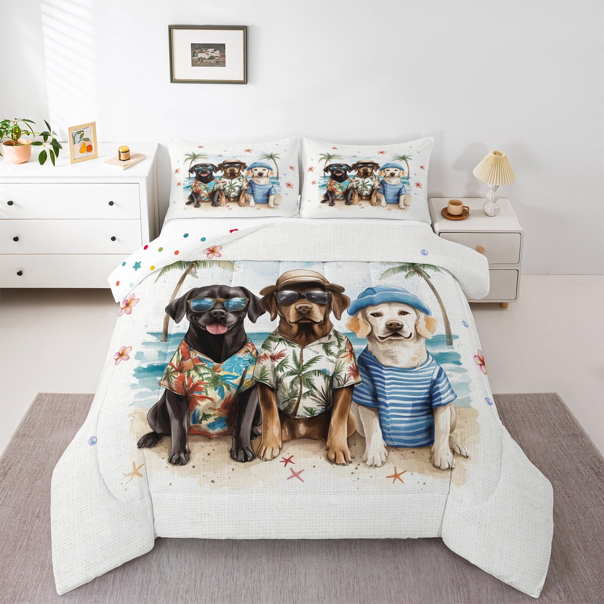 Castle Fairy Animal Dog 3pcs King Size Comforter Sets,Tropical Leaves ...
