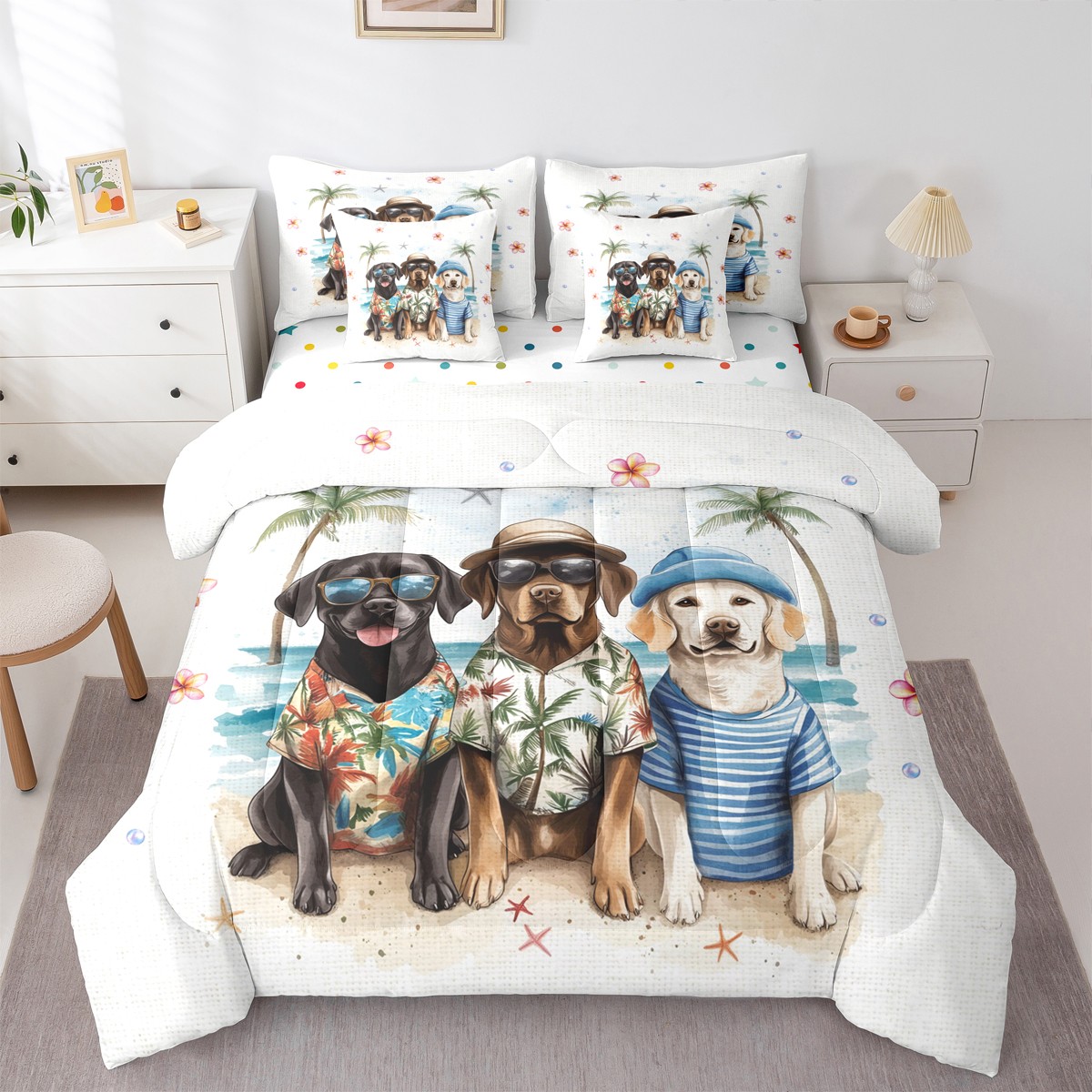 Castle Fairy Animal Dog 7pcs Bedding Comforter Set,Tropical Leaves ...