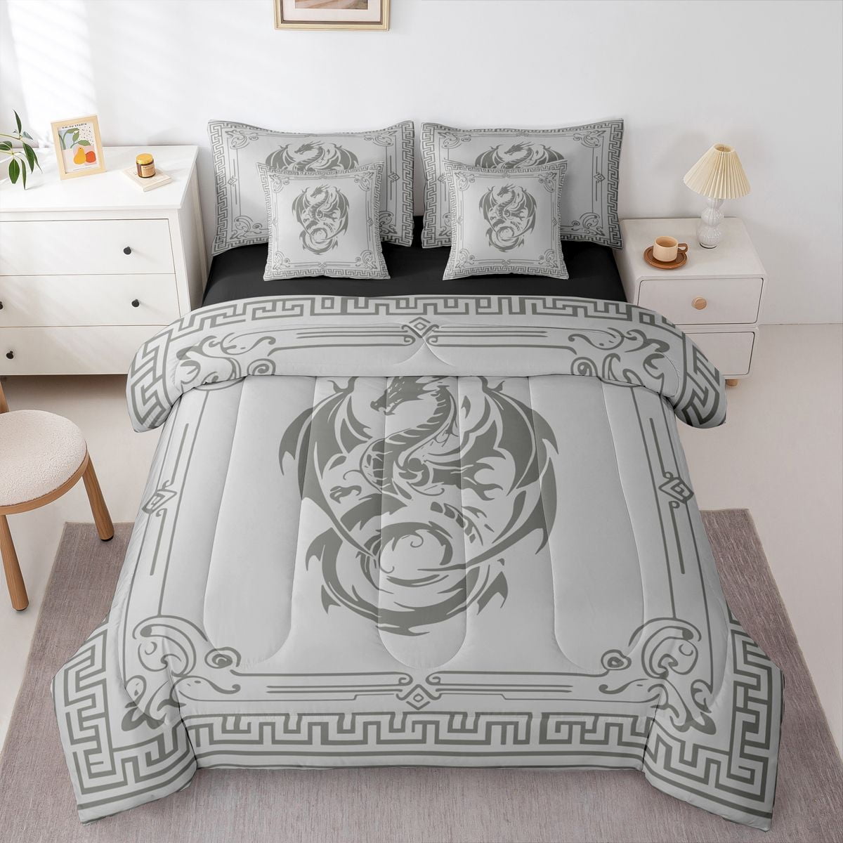 Castle Fairy Animal Dragon Bedding Comforter Set,Abstract Hippie Queen ...