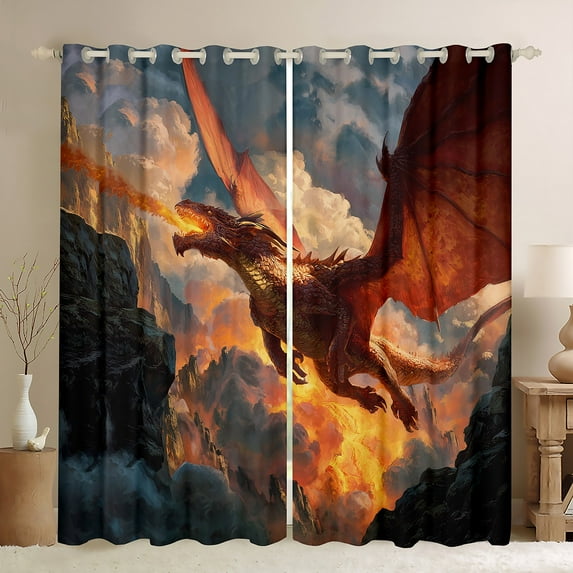 Castle Fairy Animal Dragon Blackout Curtains Set of 2 (52x84 Each) for ...