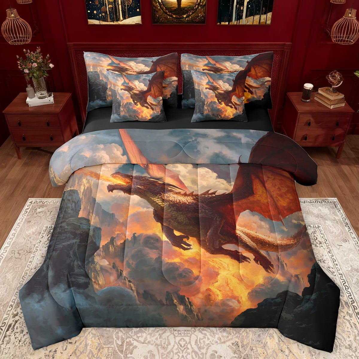 Castle Fairy Animal Dragon Twin Bedding Sets 7-Piece for Female Men ...