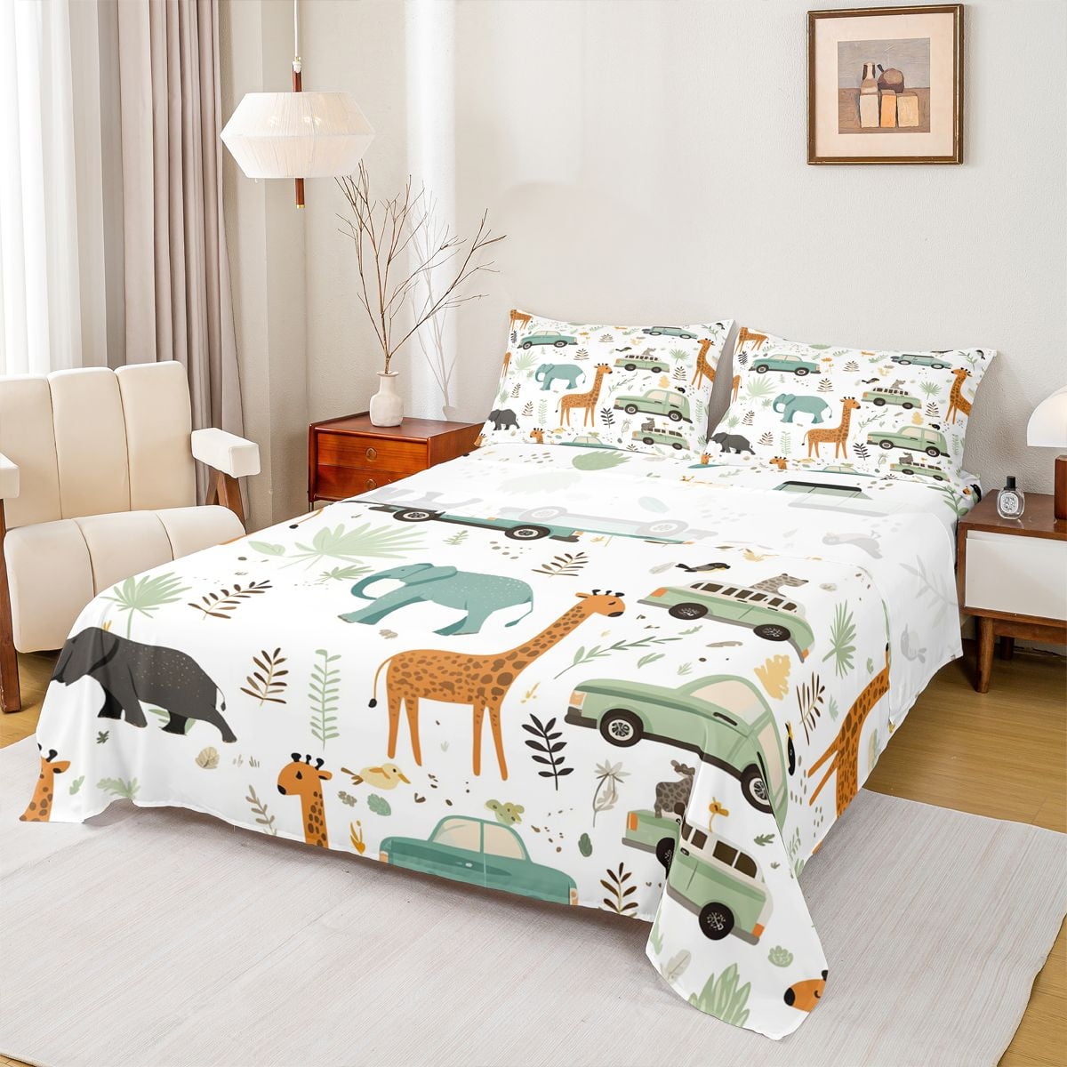 Castle Fairy Animal Elephants Giraffe Full Size Sheets 4-Piece for Kids ...