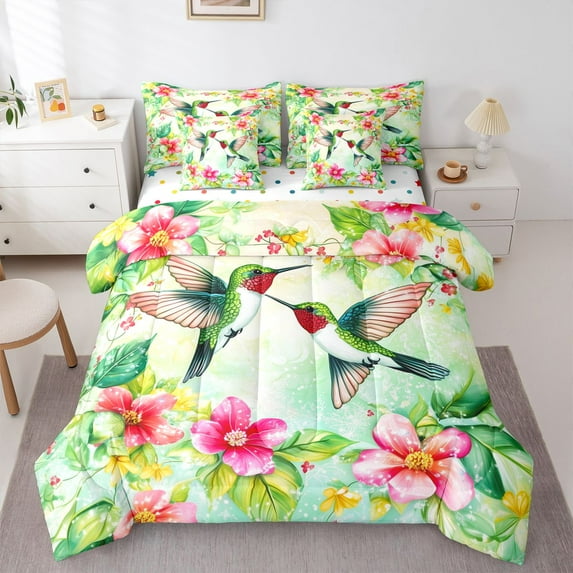 Castle Fairy Animal Green Hummingbird Bedding Comforter Set,Pink ...