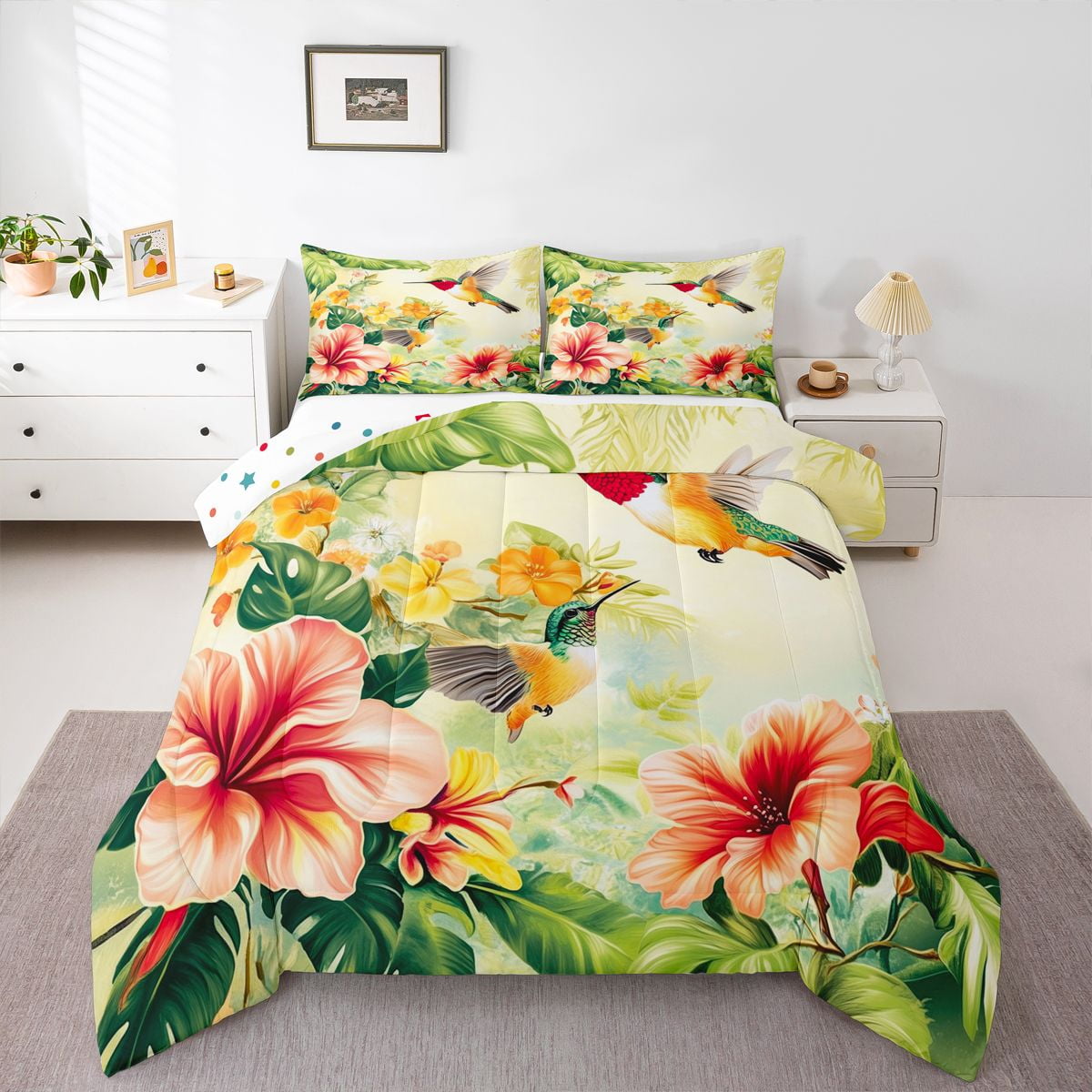 Castle Fairy Animal Hummingbird Queen Comforter Set,Chic Flowers ...