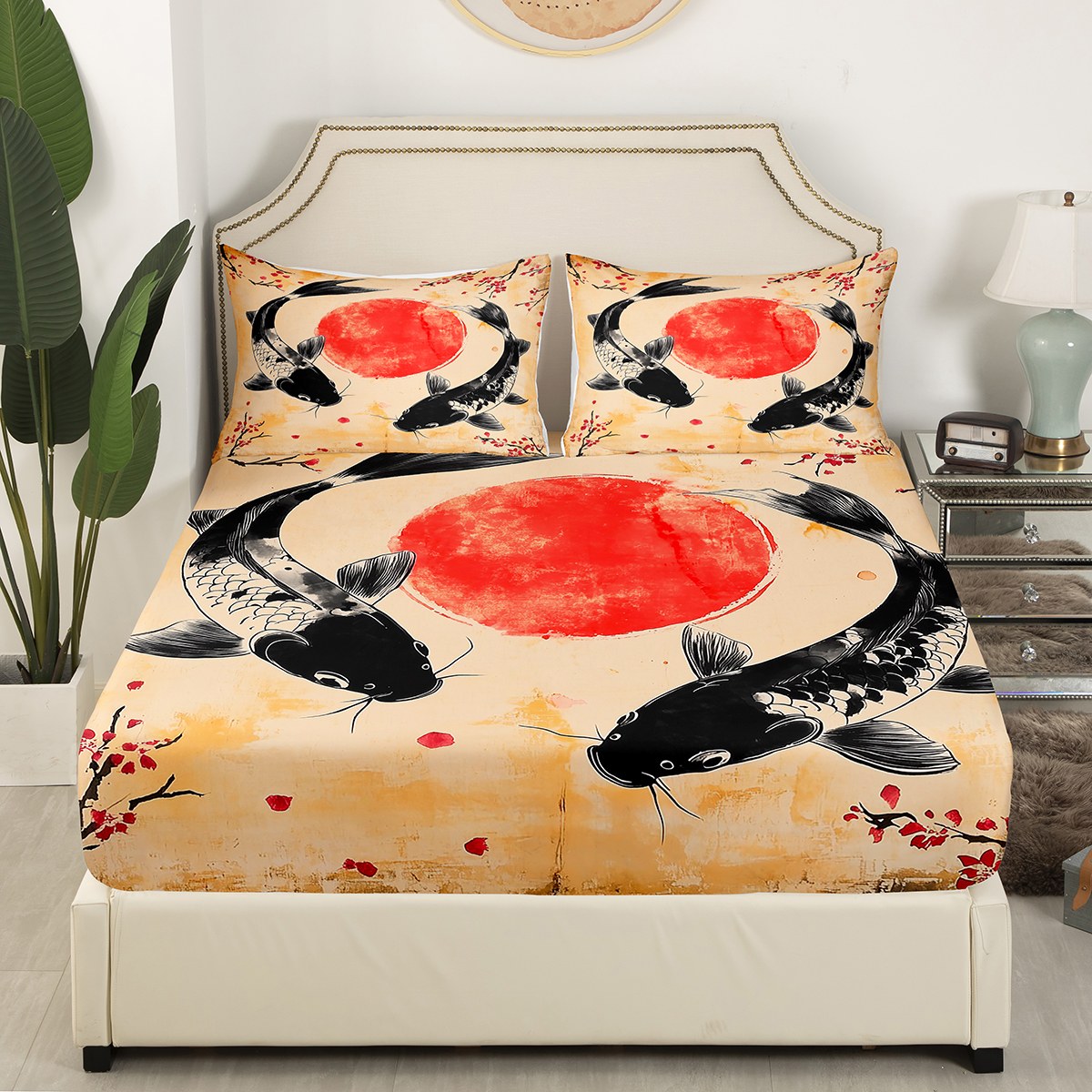 Castle Fairy Animal Koi 3pcs Twin Sheet Sets,Japanese Style Twin Fitted ...