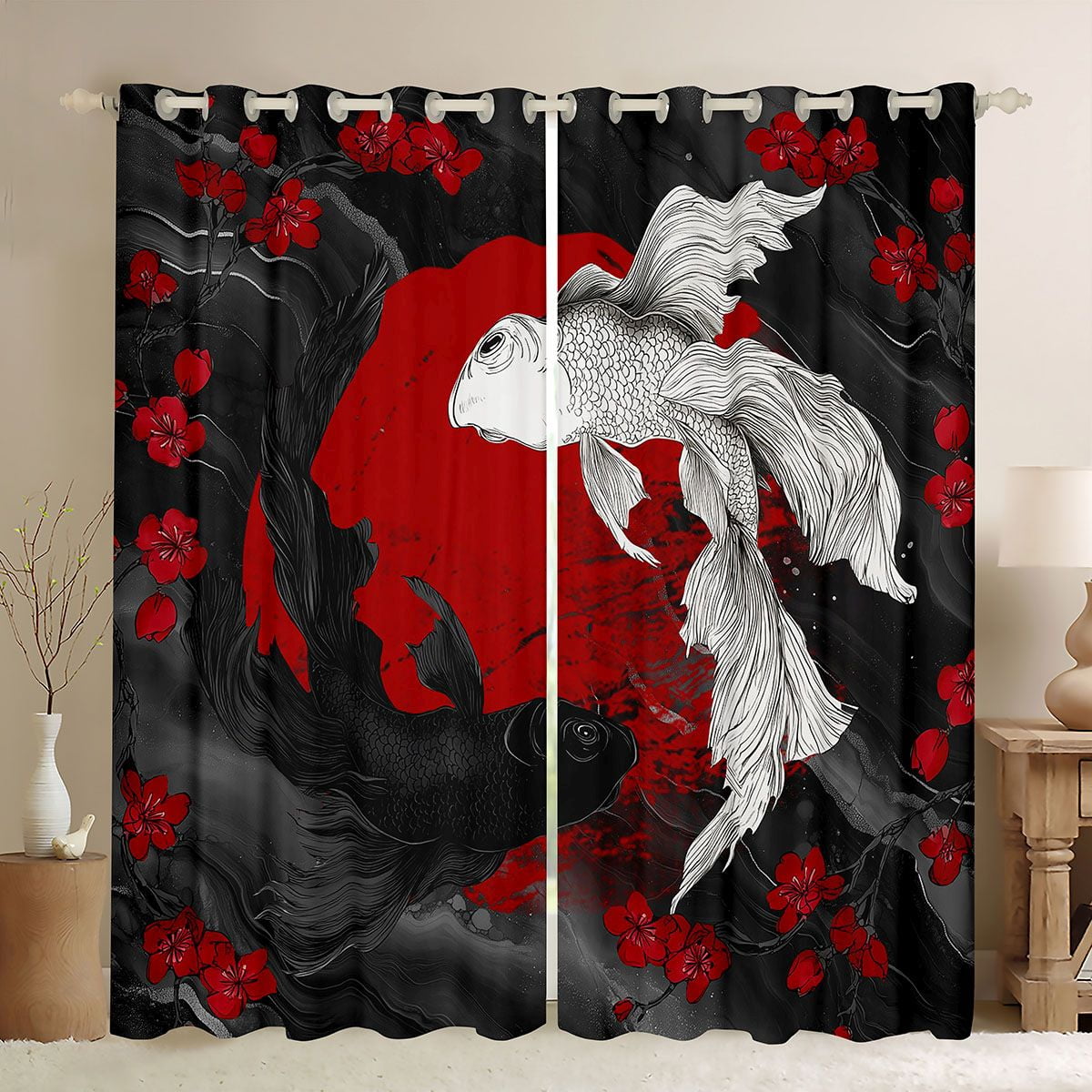Castle Fairy Animal Koi Fish Black Out Curtains,Japanese Curtains Pack ...