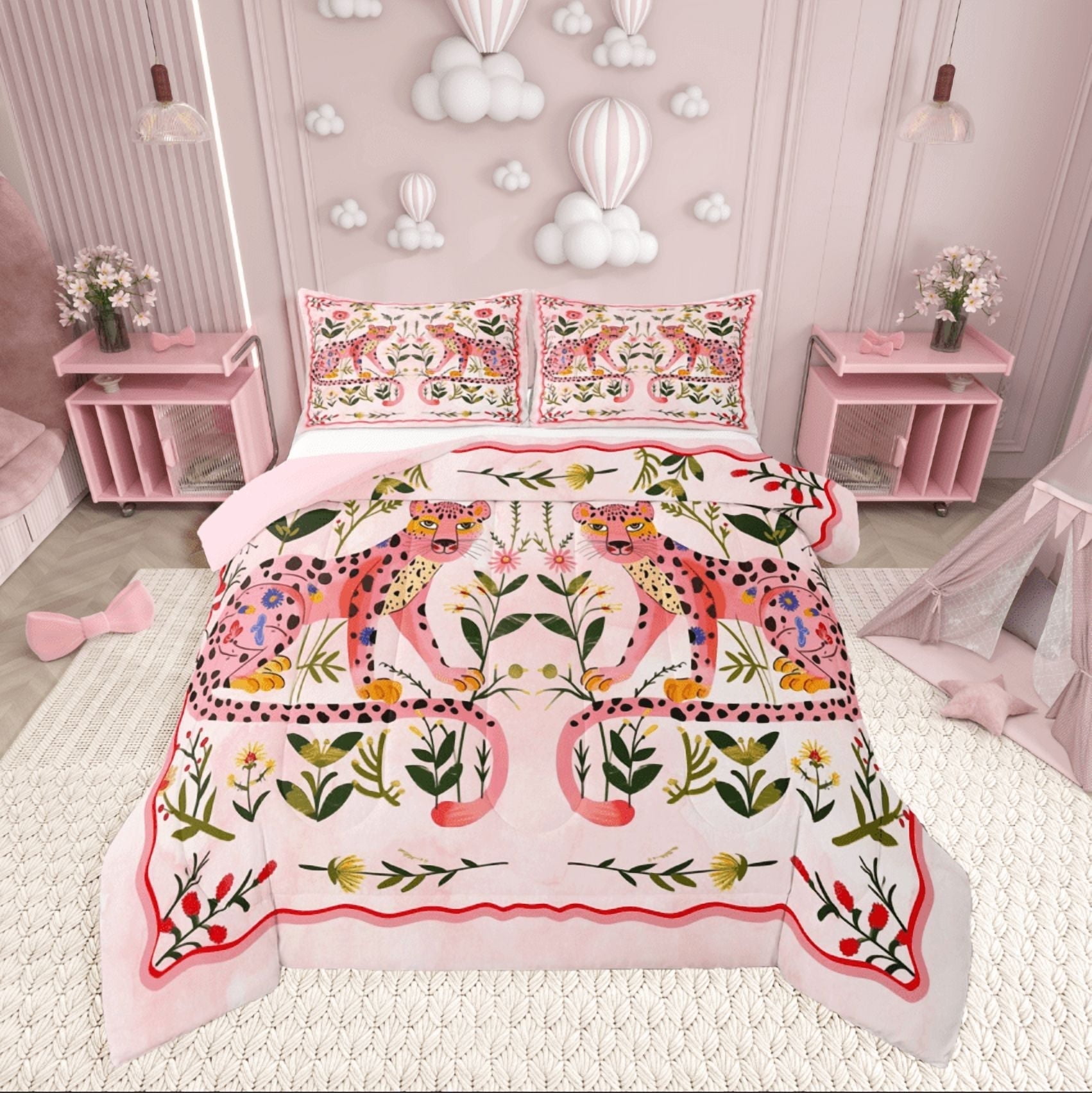 Castle Fairy Animal Leopard 2pcs Bedding Comforter Set,Pink Green Twin ...