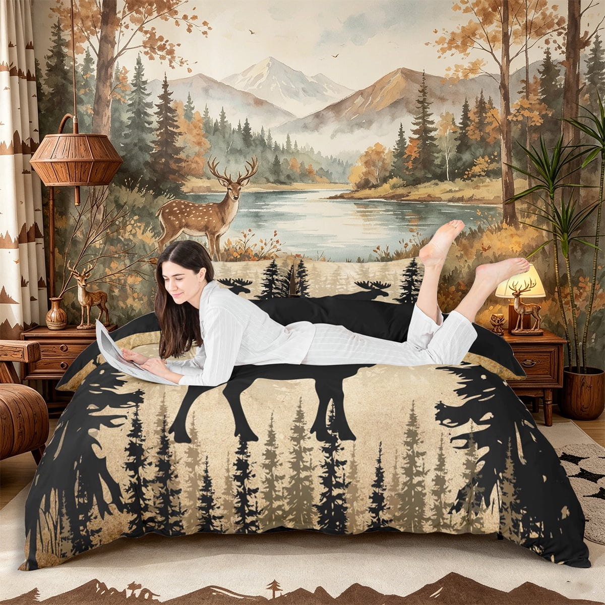 Castle Fairy Animal Moose Bedding,Vintage Jungle Wildlife Duvet Cover ...
