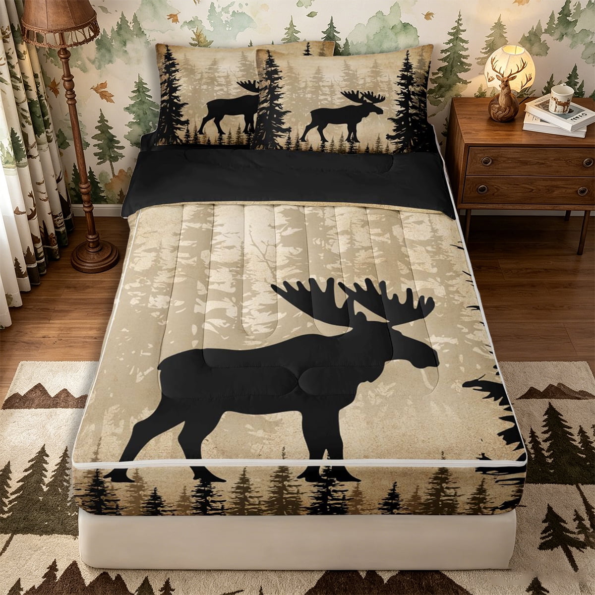 Castle Fairy Animal Moose Zipper Full Size Comforter Sets with Fitted ...