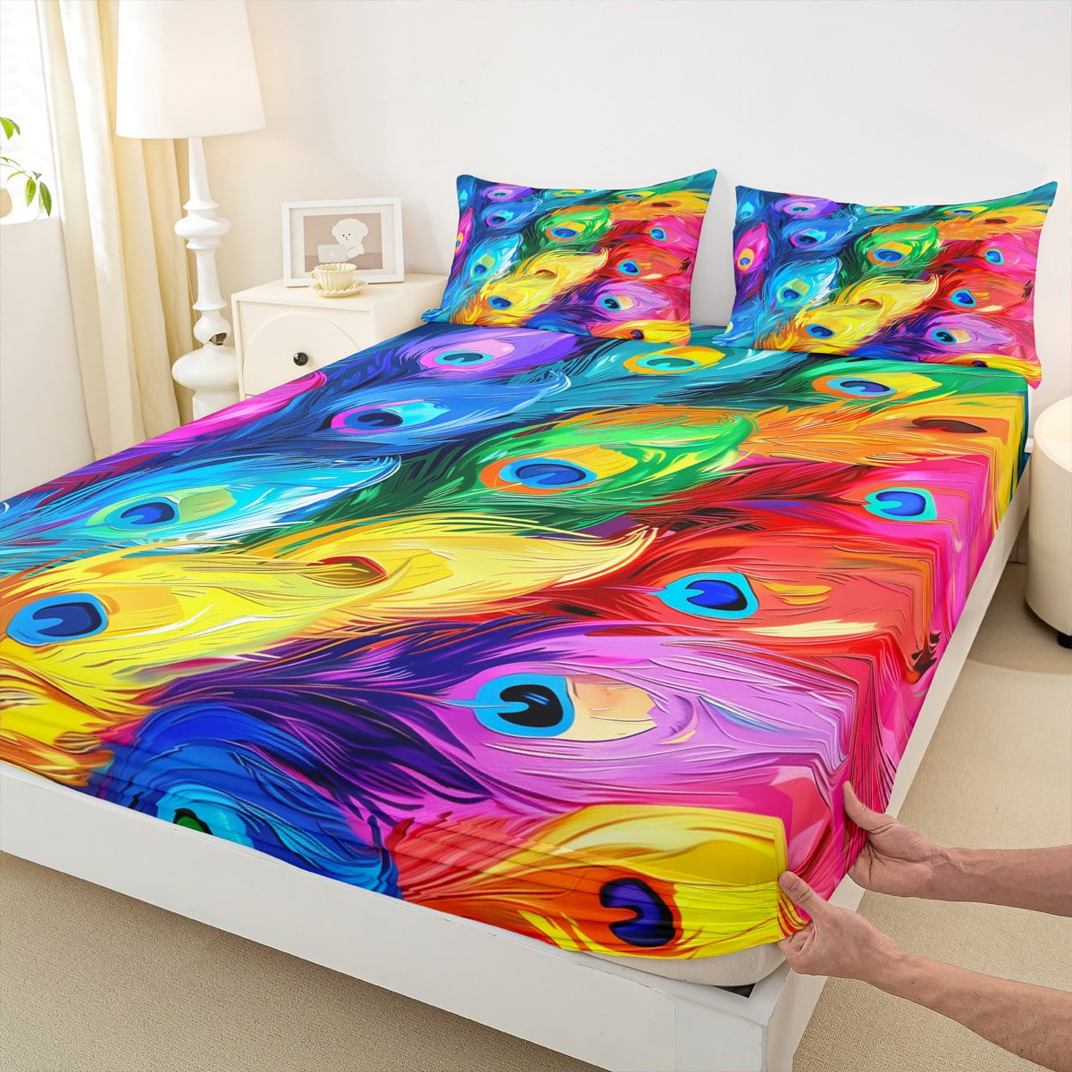 Castle Fairy Animal Peacock 4pcs Bed Sheets,Colorful Feather King ...