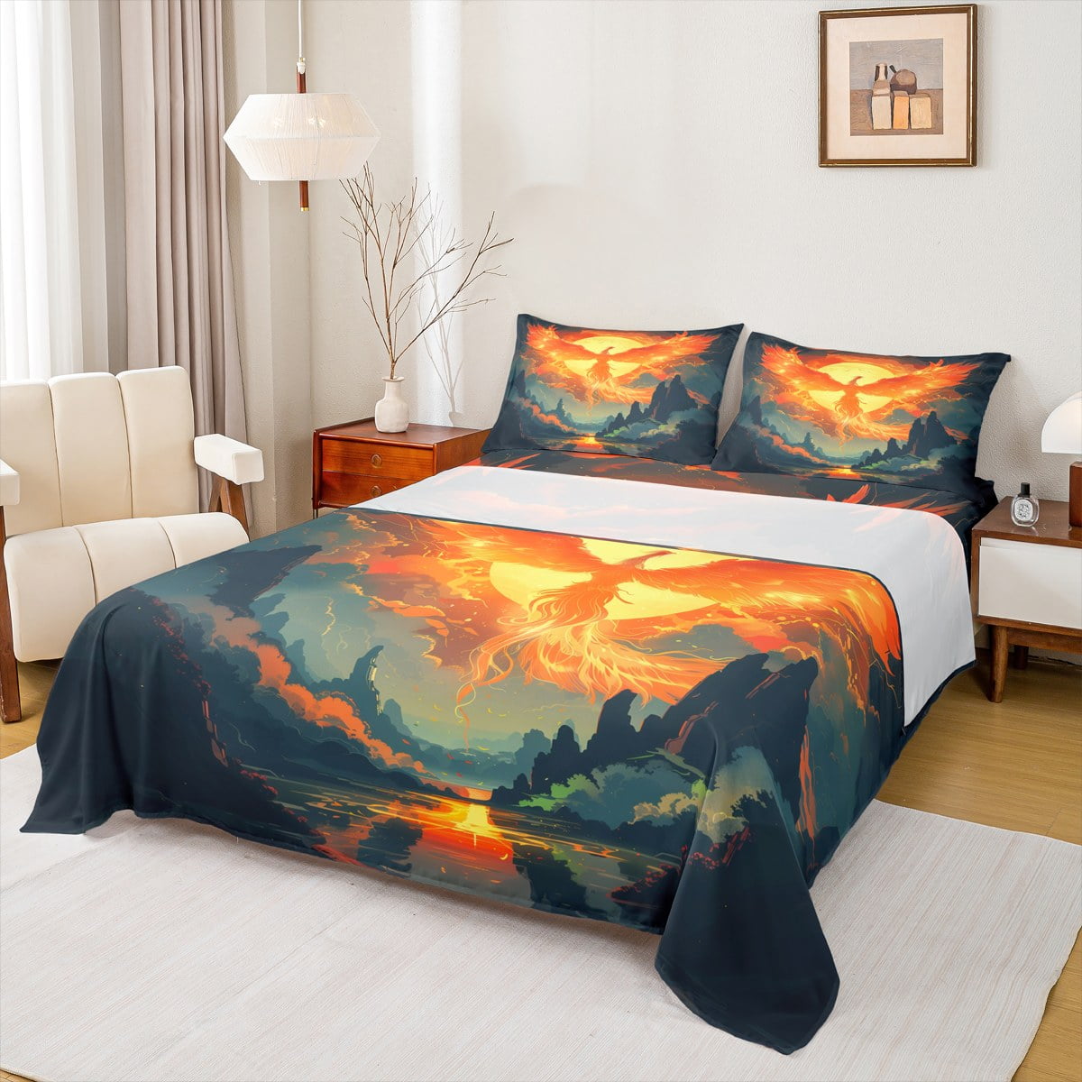 Castle Fairy Animal Phoenix Bed Sheets for Female Men,Chinese Mythology ...
