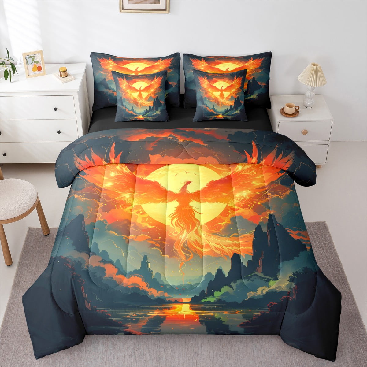 Castle Fairy Animal Phoenix Bedding Comforter Set,Chinese Mythology ...