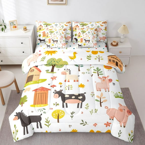 Castle Fairy Animal Pig Cow Bedding Comforter Set,Cartoon Farm Cabin ...