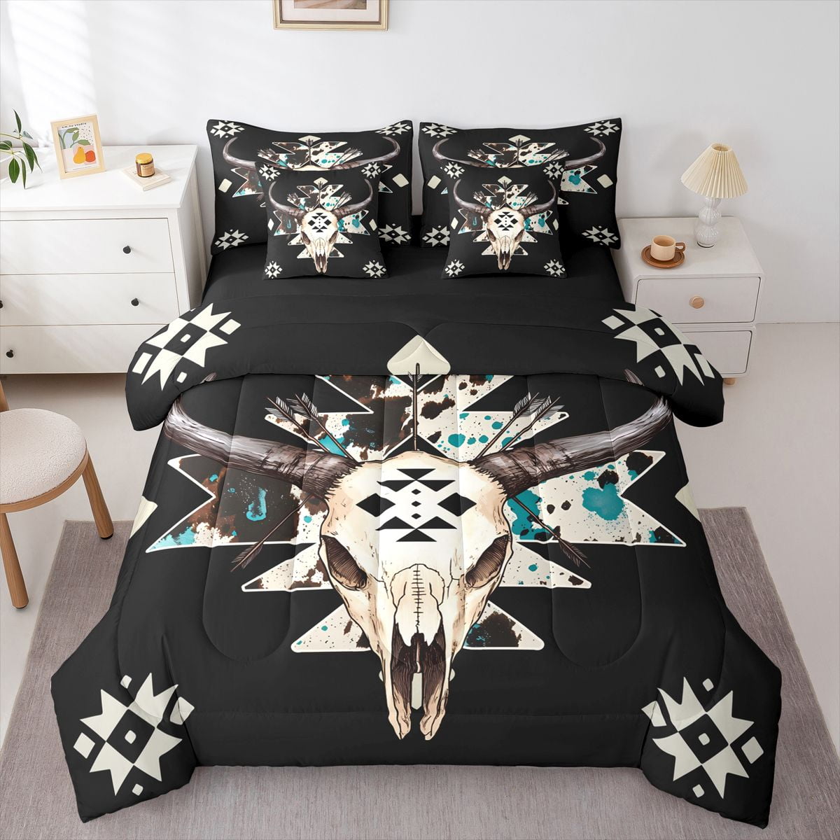 Castle Fairy Animal Print Aztec Bedding Comforter Set,Bull Skull Queen ...