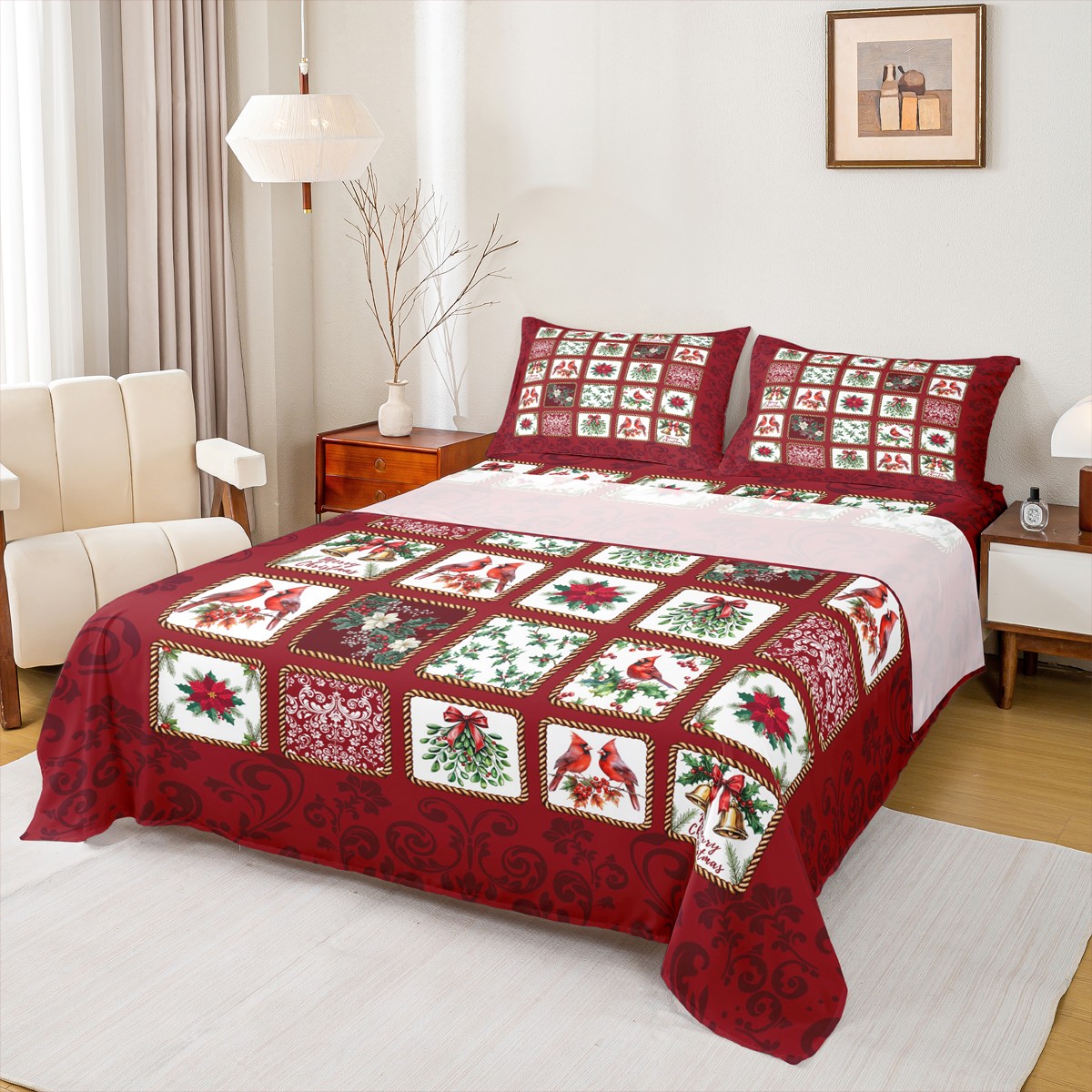 Castle Fairy Animal Red Sparrow 4 Pieces Queen Sheet Sets for Teens ...