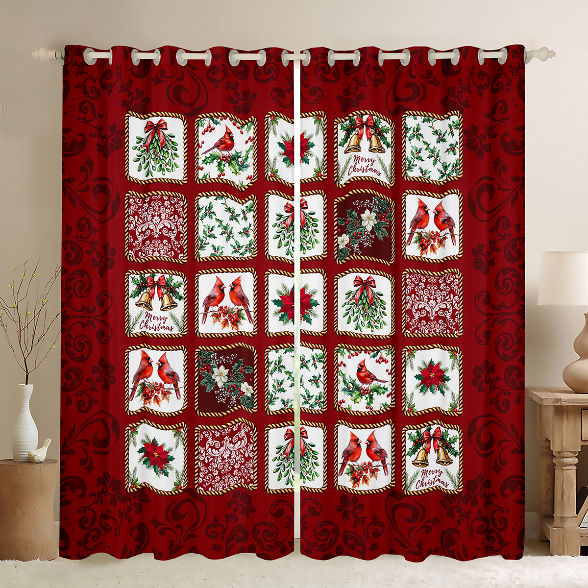 Castle Fairy Animal Red Sparrow Blackout Curtains Set of 2 (52x84 Each ...