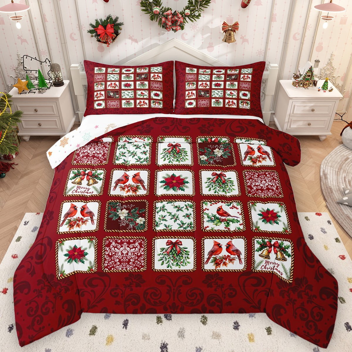 Castle Fairy Animal Red Sparrow Full Size Comforter Sets 3-Piece for ...