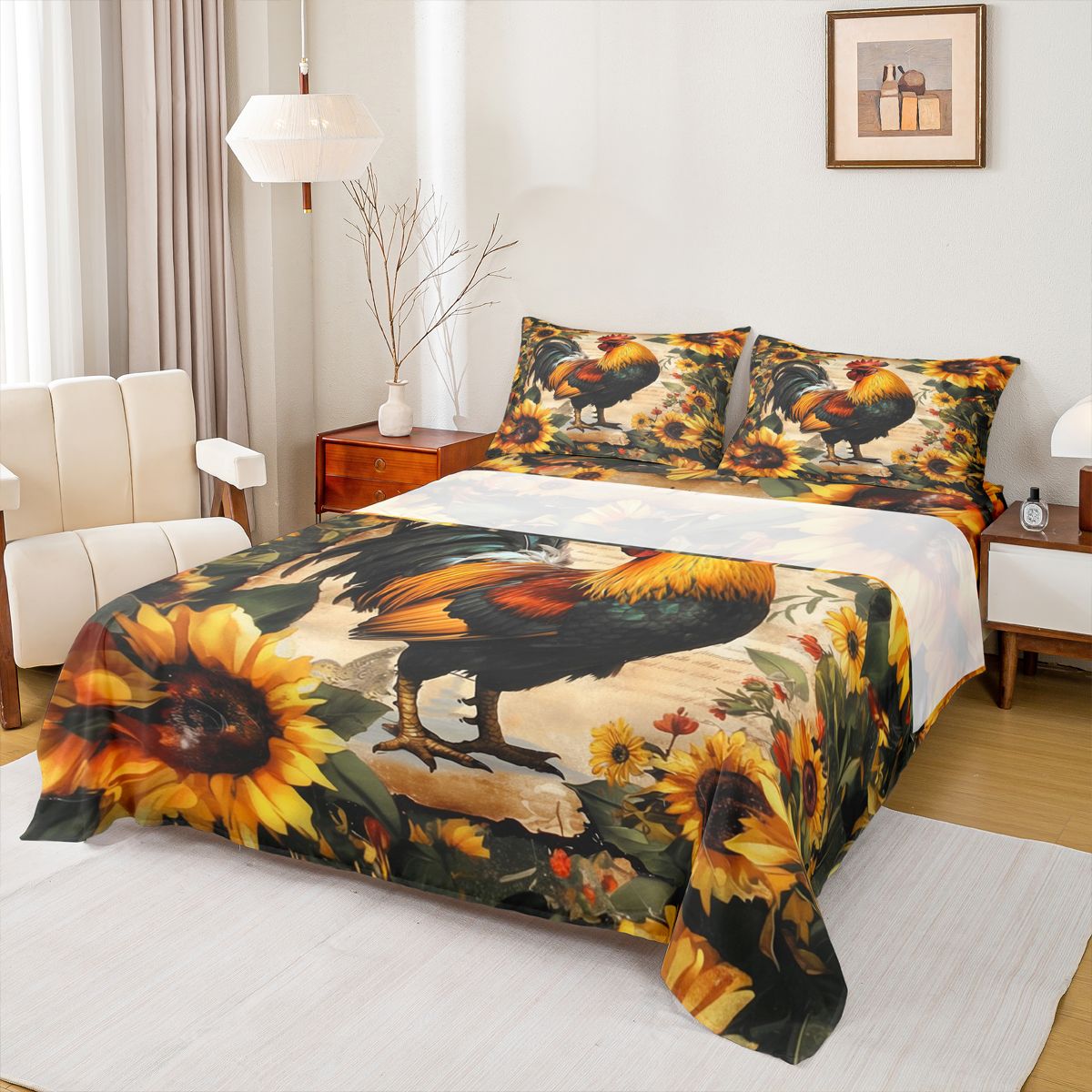 Castle Fairy Animal Rooster 4 Pieces Queen Sheet Sets for Preppy Child ...