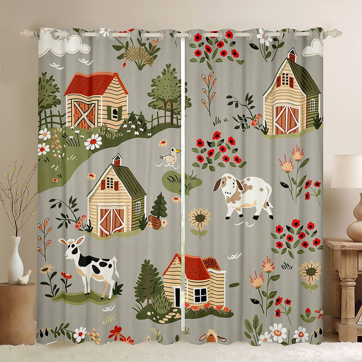 Castle Fairy Animal Sheep Cow Curtains Pack of 2 (42x84 Each),Cottage ...