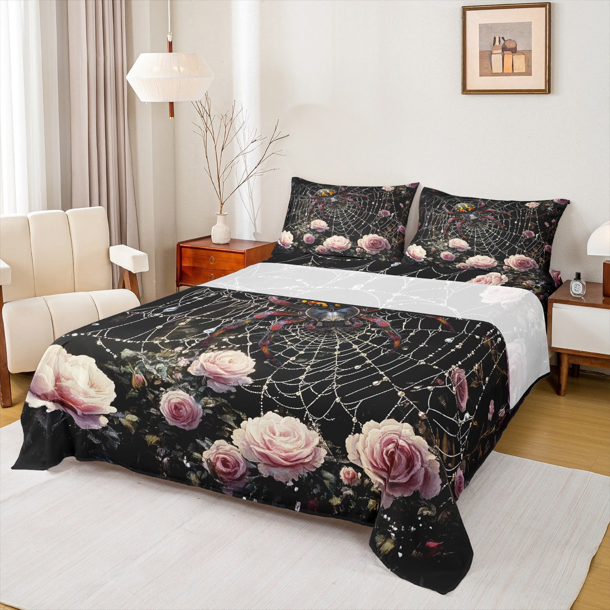 Castle Fairy Animal Spider 4pcs Bed Sheets,Floral Rose King Sheets ...