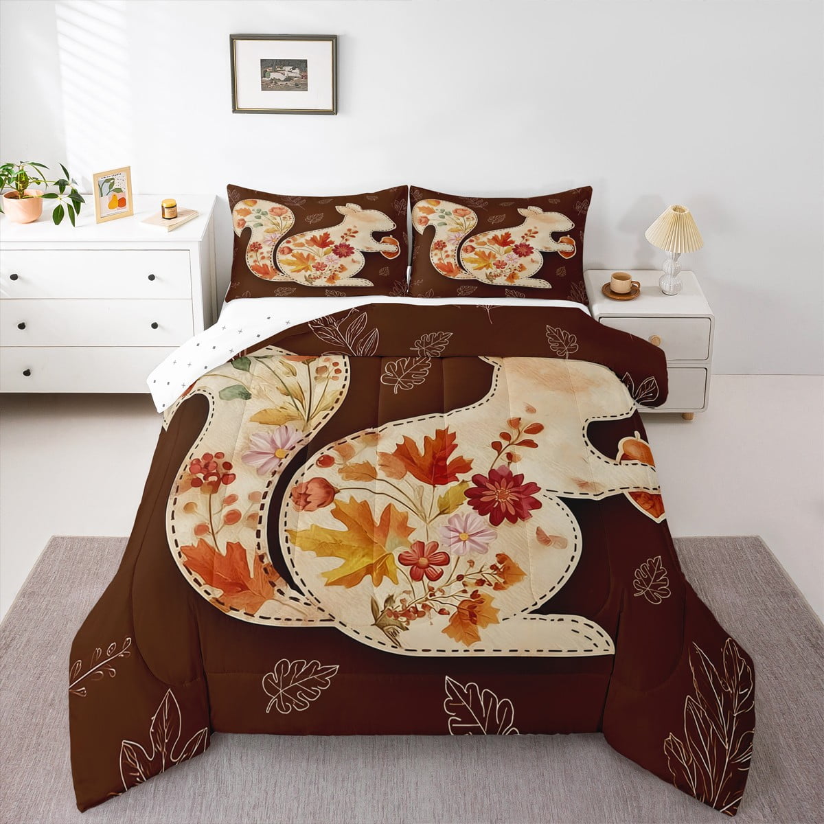 Castle Fairy Animal Squirrel Boys Girl 3-Piece Full Size Comforter Sets,Autumn Harvest Bedding ...