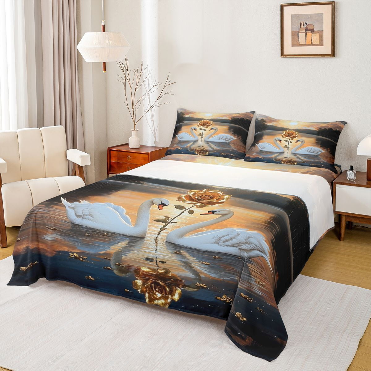 Castle Fairy Animal Swan Bed Sheets for Kids Teenagers,Romantic Floral ...