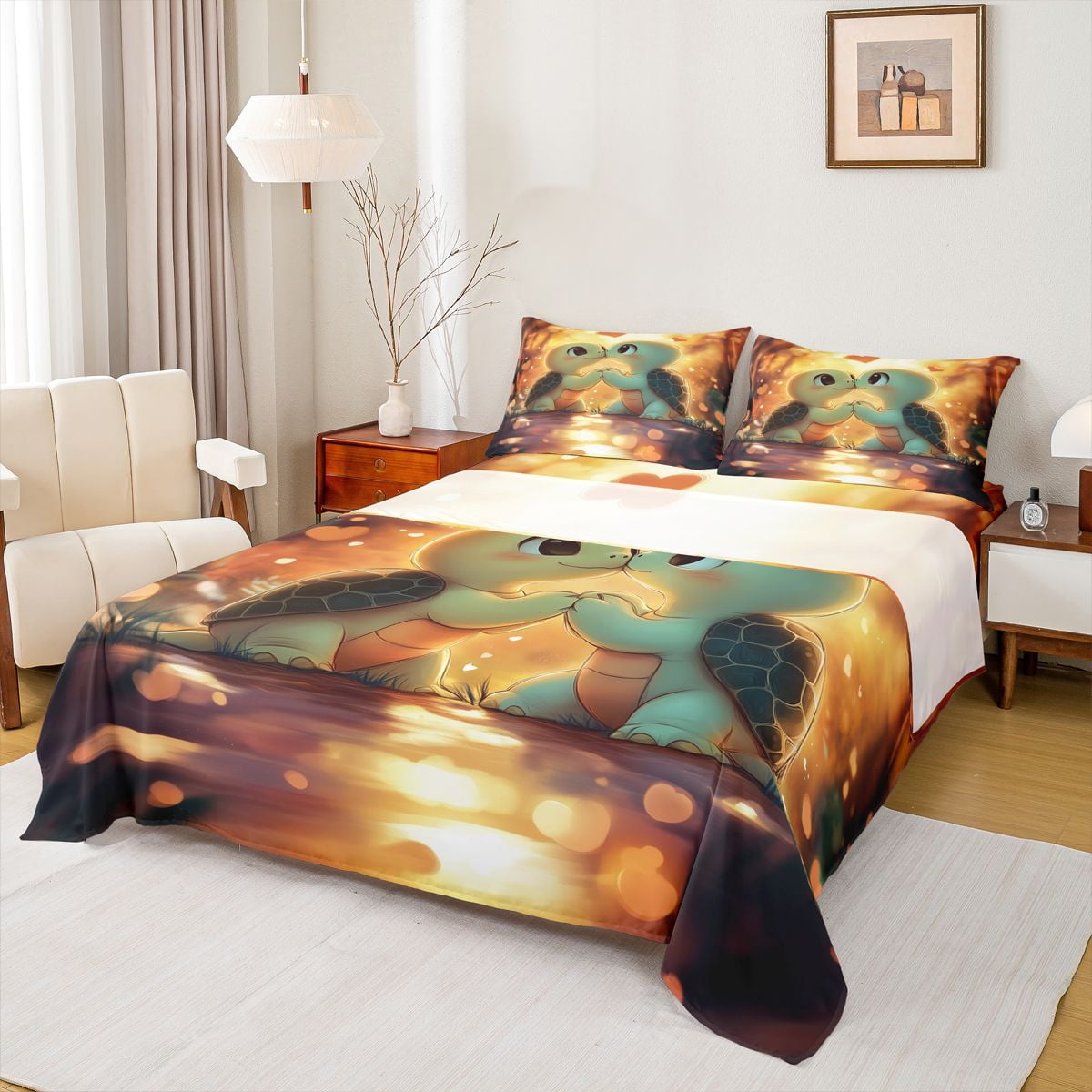 Castle Fairy Animal Turtle Couple Queen Sheet Sets,Romantic Lover Bed ...