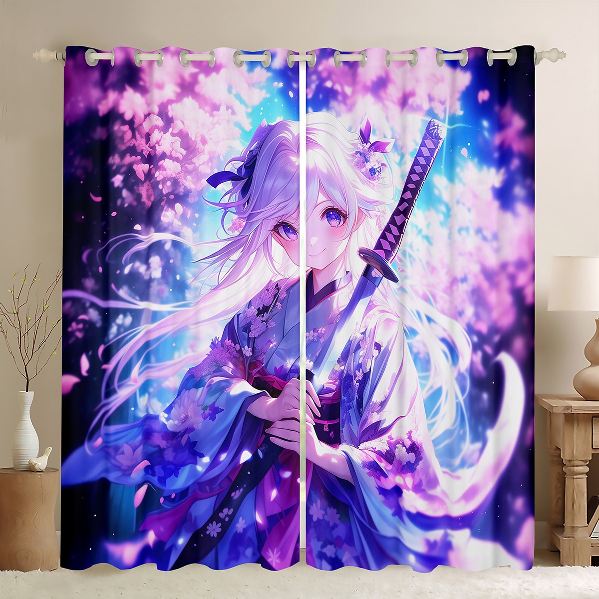 Castle Fairy Anime Girl Blackout Curtains Set of 2 (38x54 Each),Cherry ...