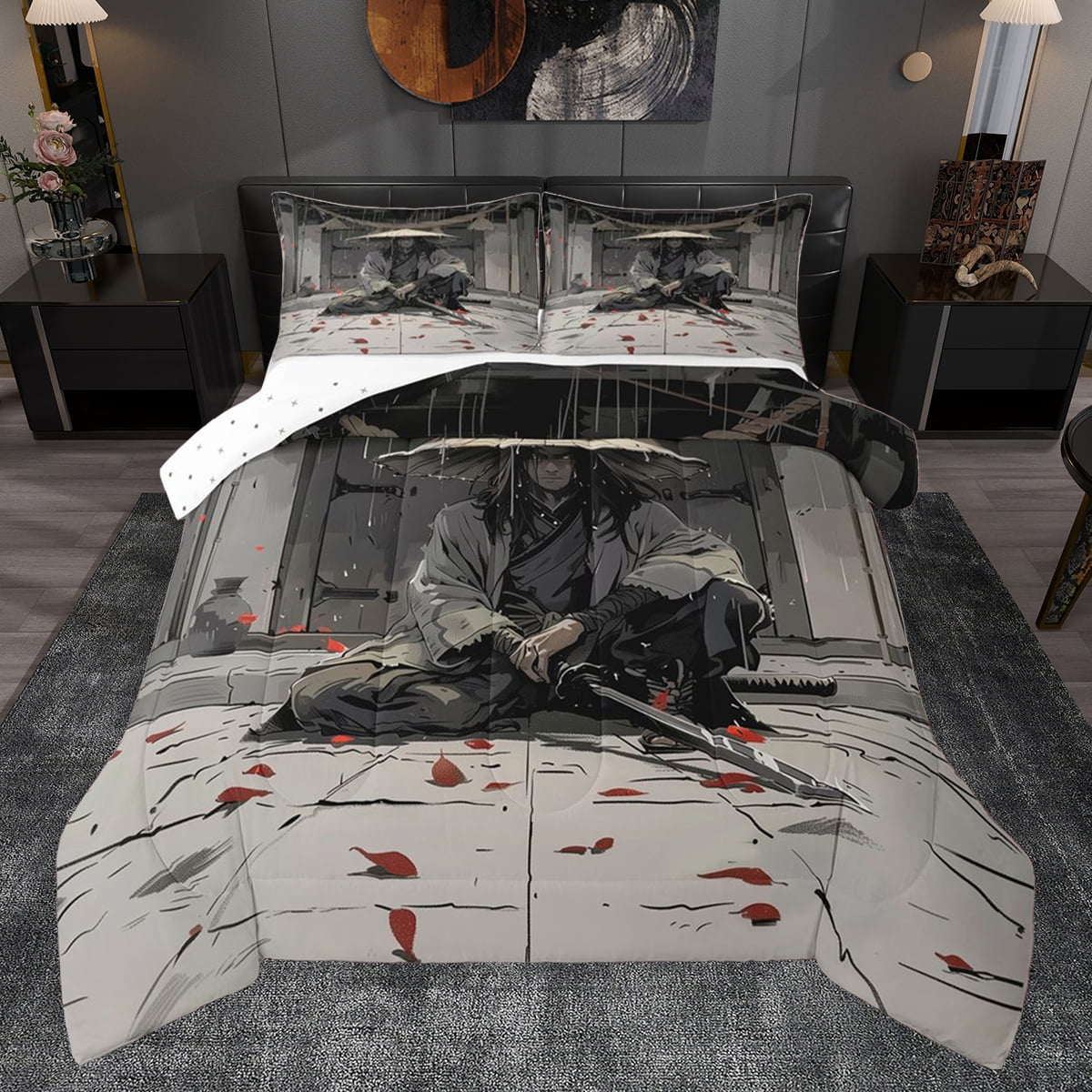 Castle Fairy Anime Samurai 3 Pieces Queen Comforter Set for Adults ...