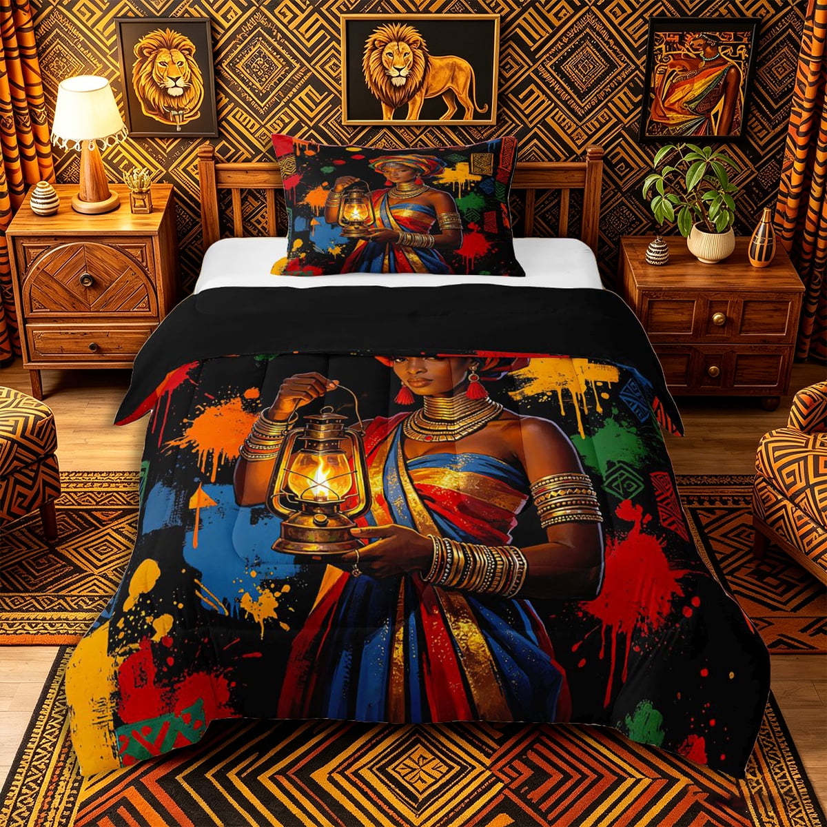 Castle Fairy Artistic Lantern African Queen Twin Comforter Sets 2pcs ...