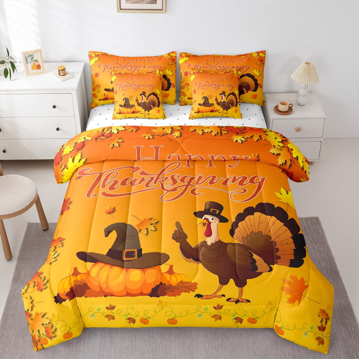Castle Fairy Autumn Harvest Pumpkin Turkey 7-Piece Twin Bedding Sets ...