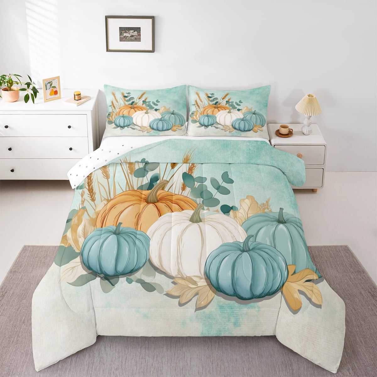 Castle Fairy Autumn Pumpkin 3-Piece Full Size Comforter Sets for Teens ...