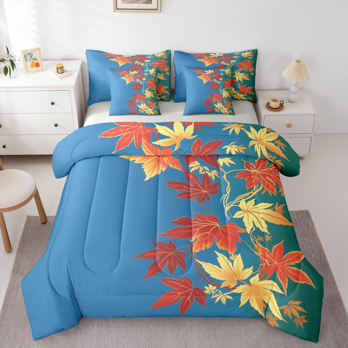 Castle Fairy Autumn Tree Leaves Bedding Comforter Set 7pcs for Female ...