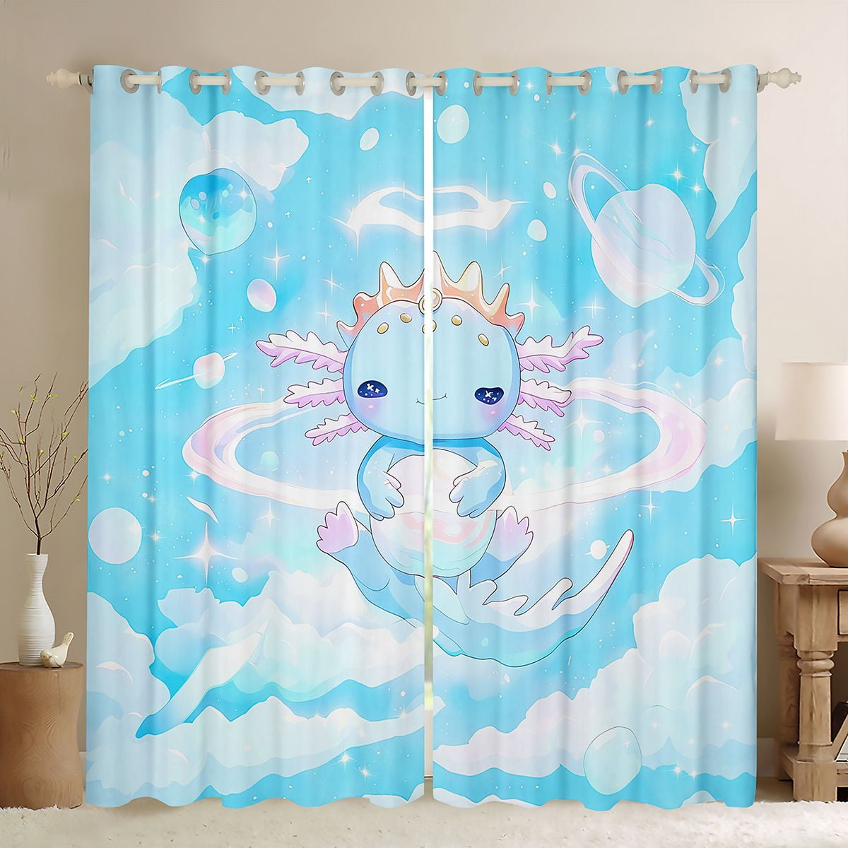 Castle Fairy Axolotl Black Out Curtains,Blue Cosmos Animal Curtains ...