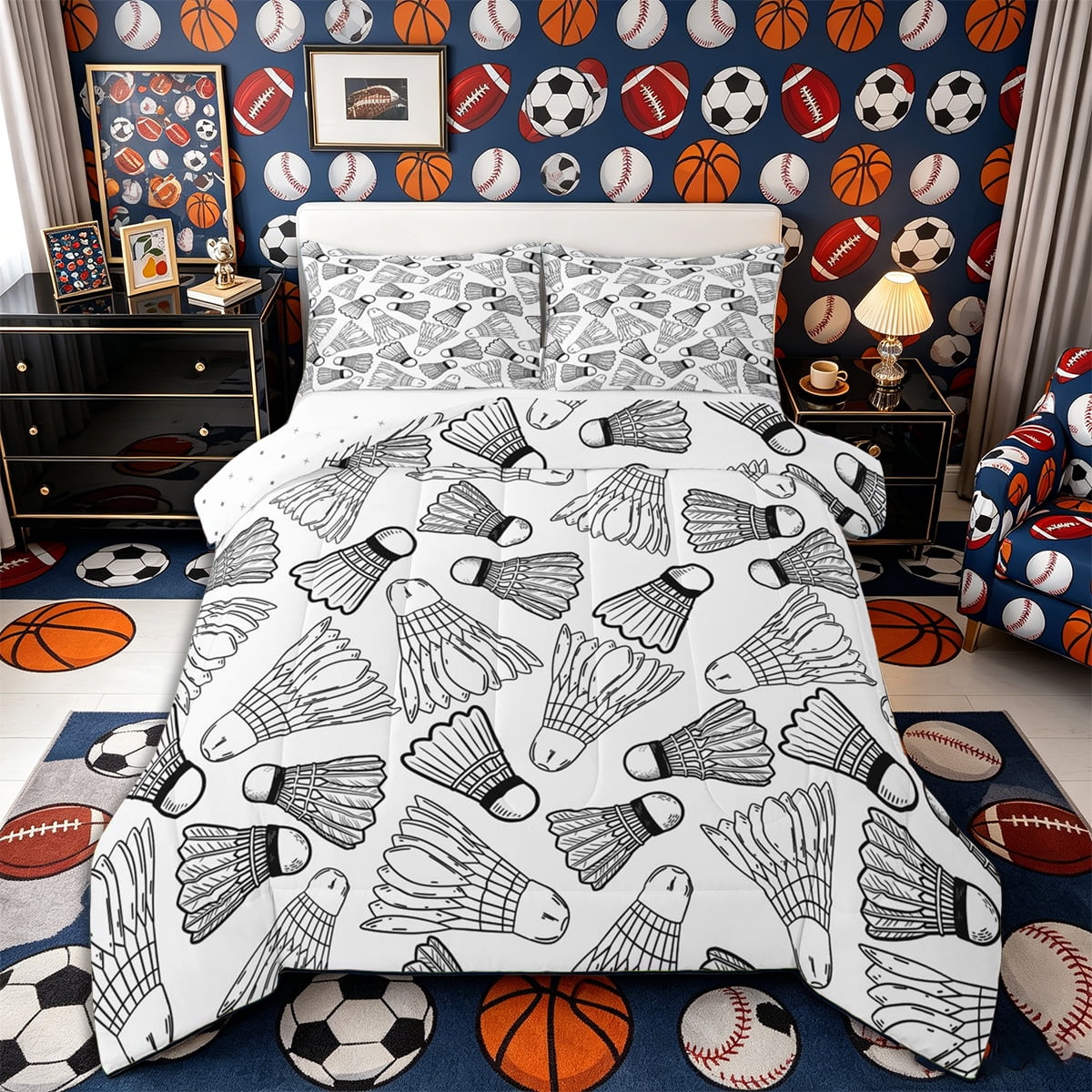 Castle Fairy Badminton Print Full Size Comforter Sets 3-Piece, Sport ...