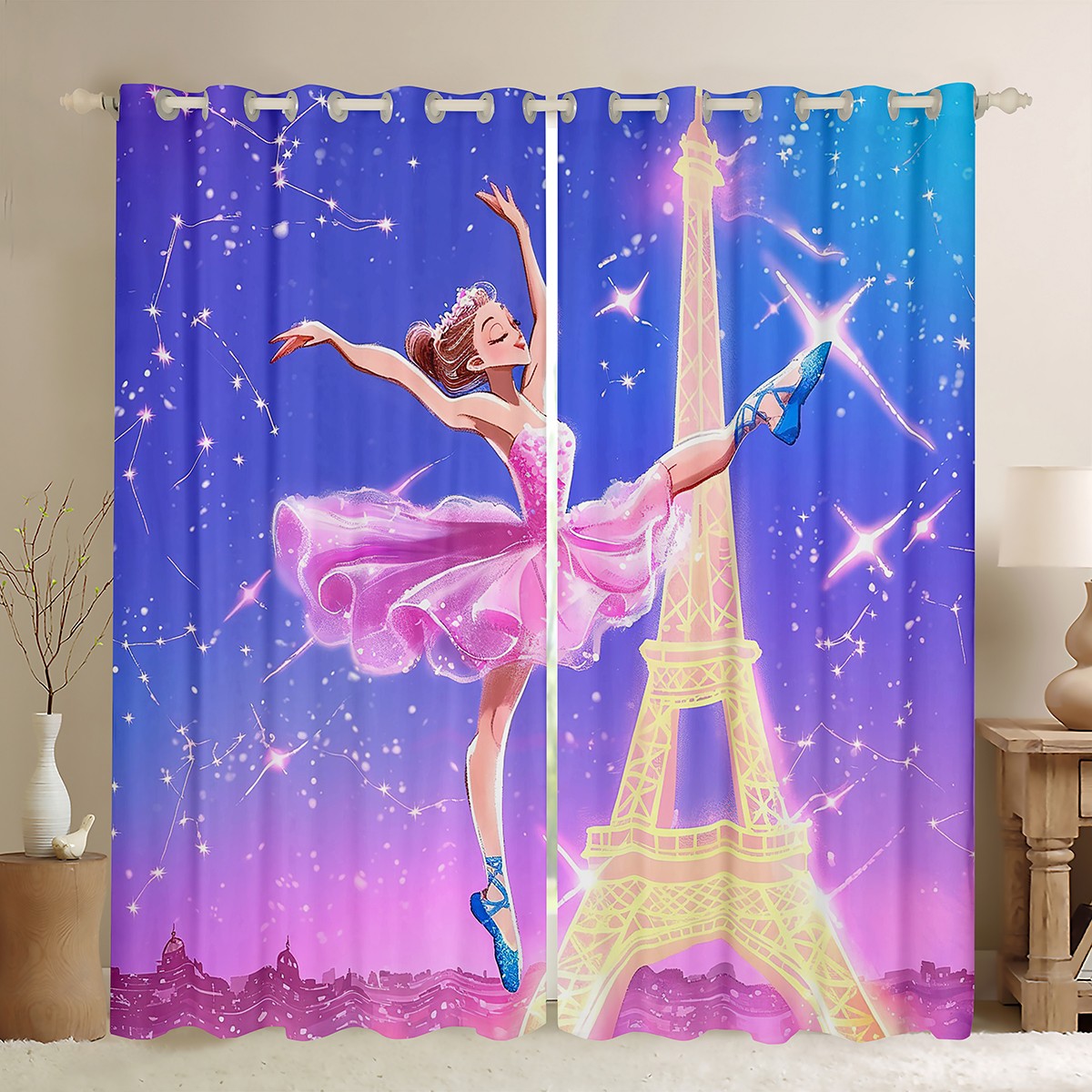 Castle Fairy Ballet Girl Blackout Curtains Set of 2 (52x84 Each),Dance ...