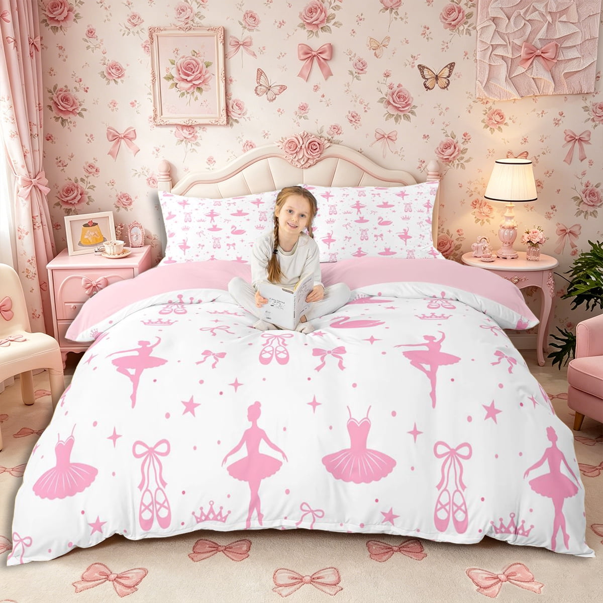 Castle Fairy Ballet Girl Duvet Cover King,Cartoon Swan Bow King Bedding ...