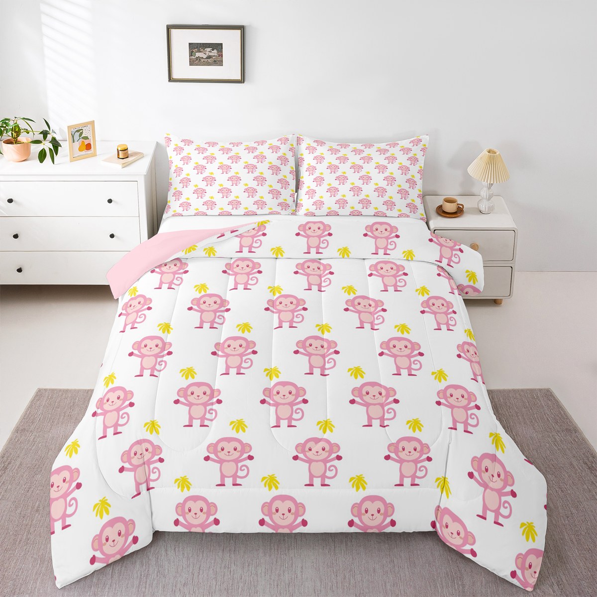 Castle Fairy Banana Monkey 3-Piece Full Size Comforter Sets for Child ...