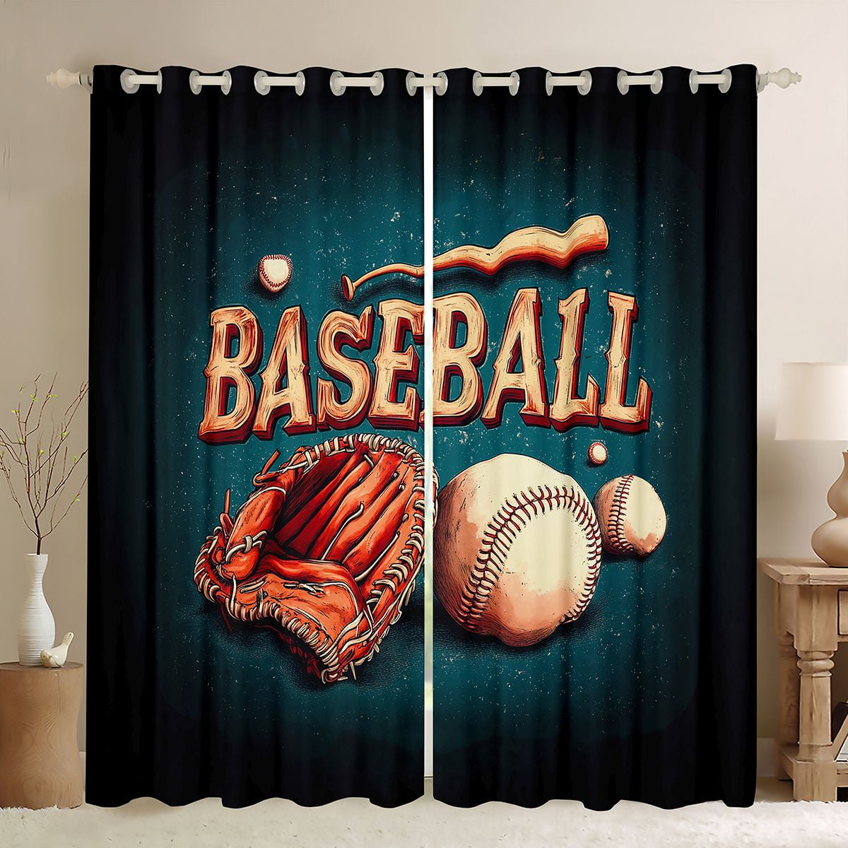 Castle Fairy Baseball Blackout Curtains Set of 2 (52x84 Each),Vintage ...