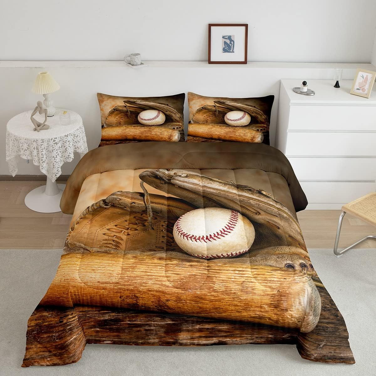 Castle Fairy Baseball Comforter Set Queen Size Graffiti Red Navy Blue ...